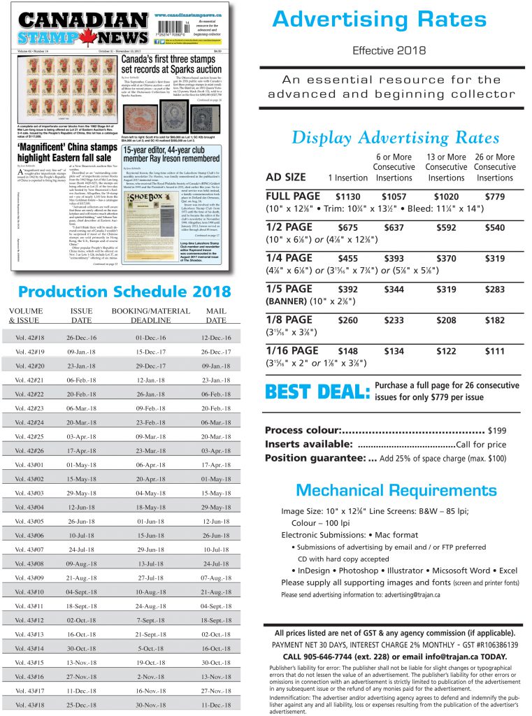 CSN rate card 2018 - Canadian Stamp News